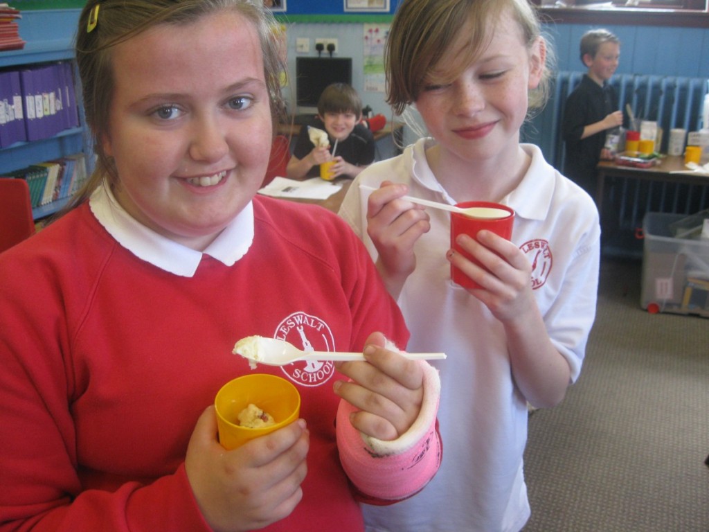 Millie + Emily – making ice-cream – May 15 – Leswalt Primary School