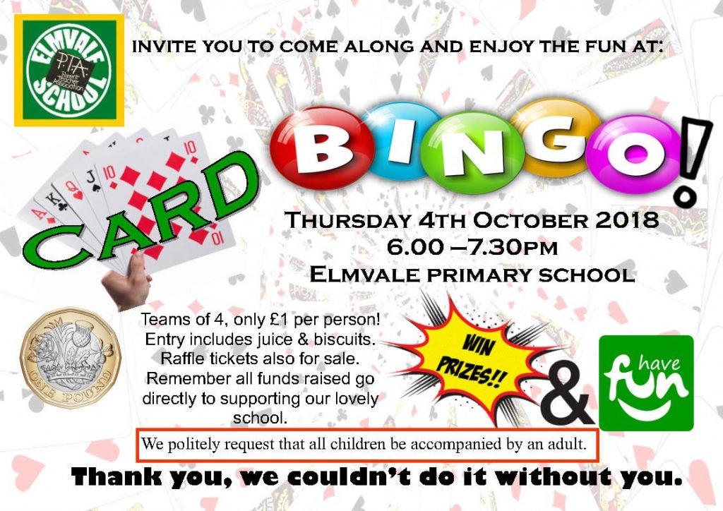 card bingo 2018 poster | Elmvale Primary School