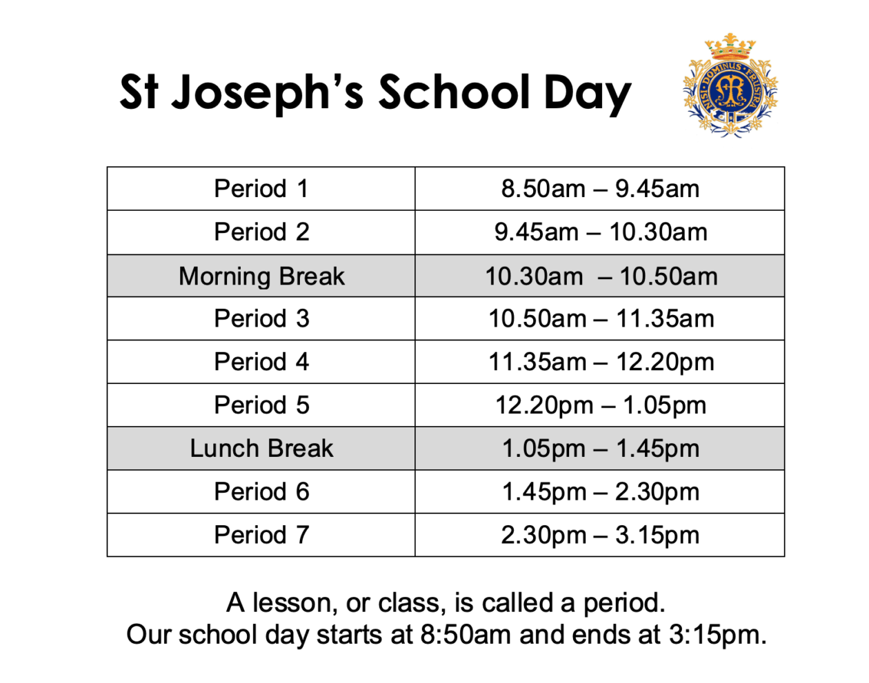 School day | St Joseph's College Transition