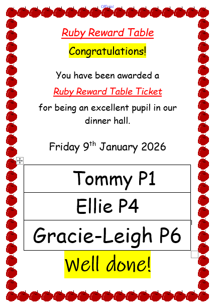 Ruby Reward Winners 09.01.2026 | Catrine Primary School