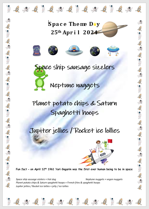 Themed Lunch Menu 25/4/24 | New Cumnock Primary School