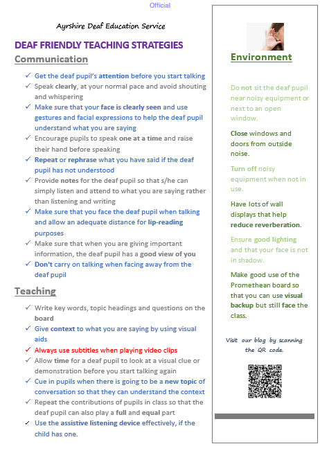 Deaf Friendly Teaching Strategies | Ayrshire Deaf Education Service