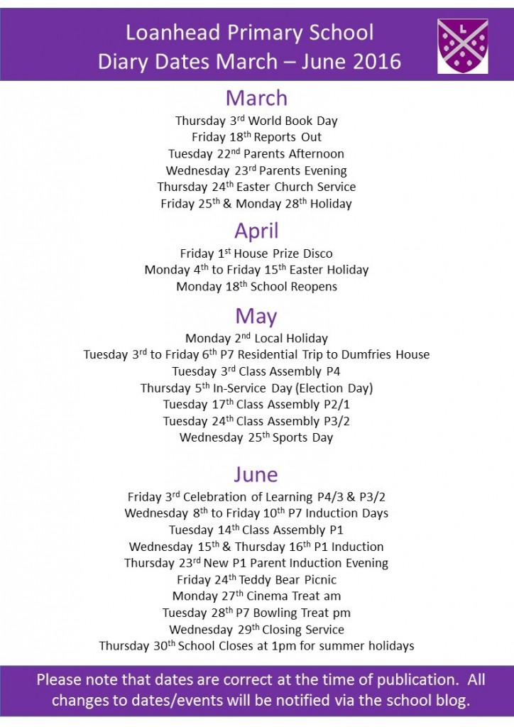 Dates for your diary…