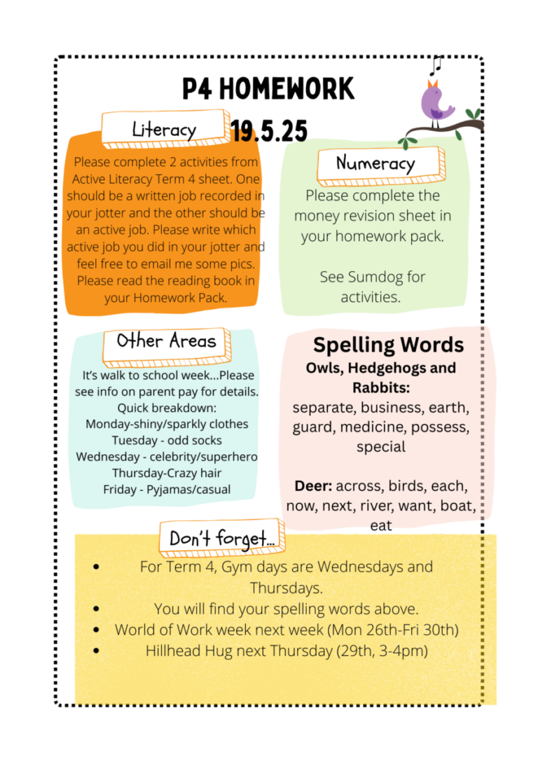 P3/4 Homework | Hillhead Primary School
