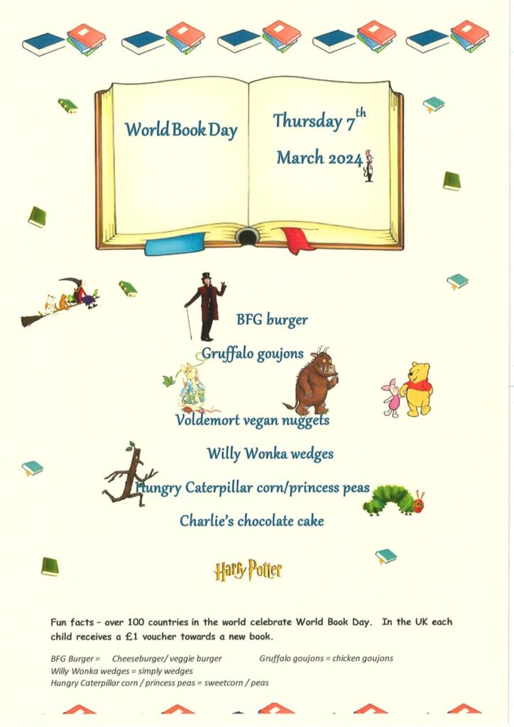 World Book Day Menu-7th March | Mount Carmel Primary School