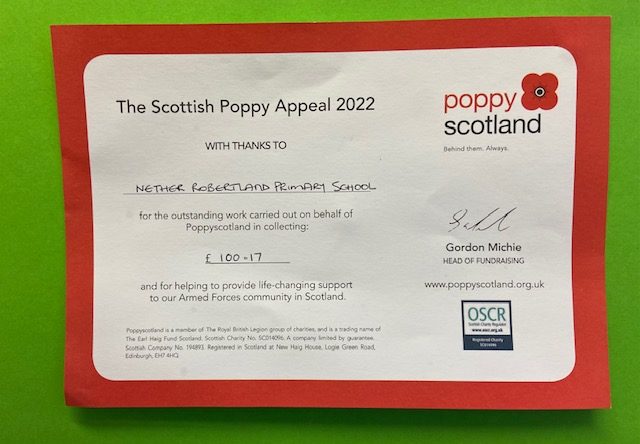 THE SCOTTISH POPPY APPEAL 2022 – NETHER ROBERTLAND PRIMARY SCHOOL