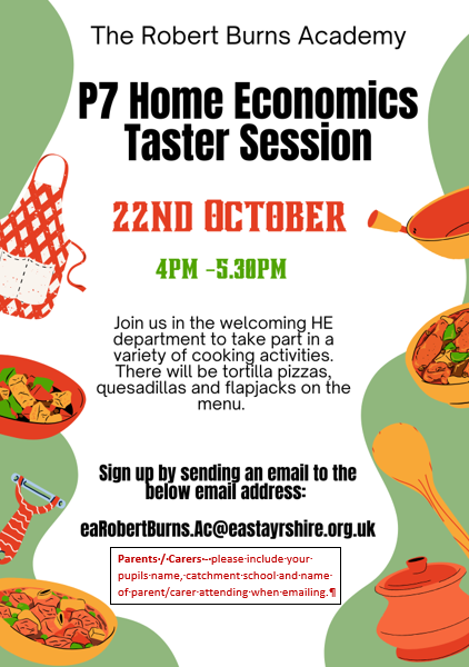 P7s – RBA Home Economics Taster Session | Ochiltree Primary School