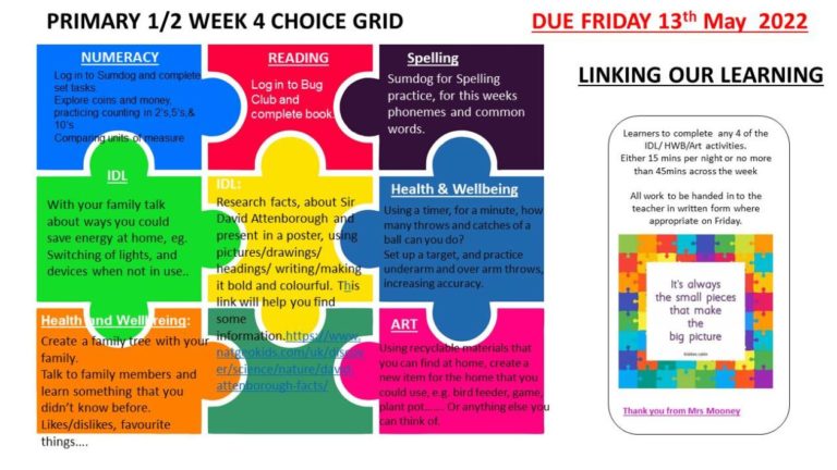 Homework | Primary 1/2 Mrs Mooney