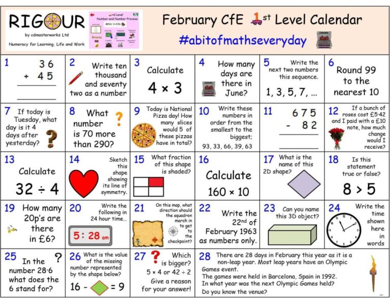 February Maths Calendar | Primary 5/6/7 Class Blog 2025-2026