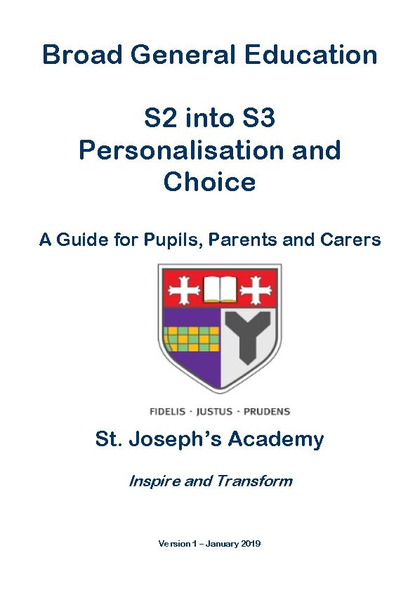 S2 into S3 – Personalisation and Choice Booklet