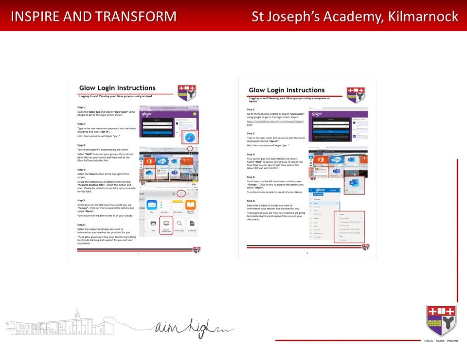 Pupil Guides for accessing GLOW