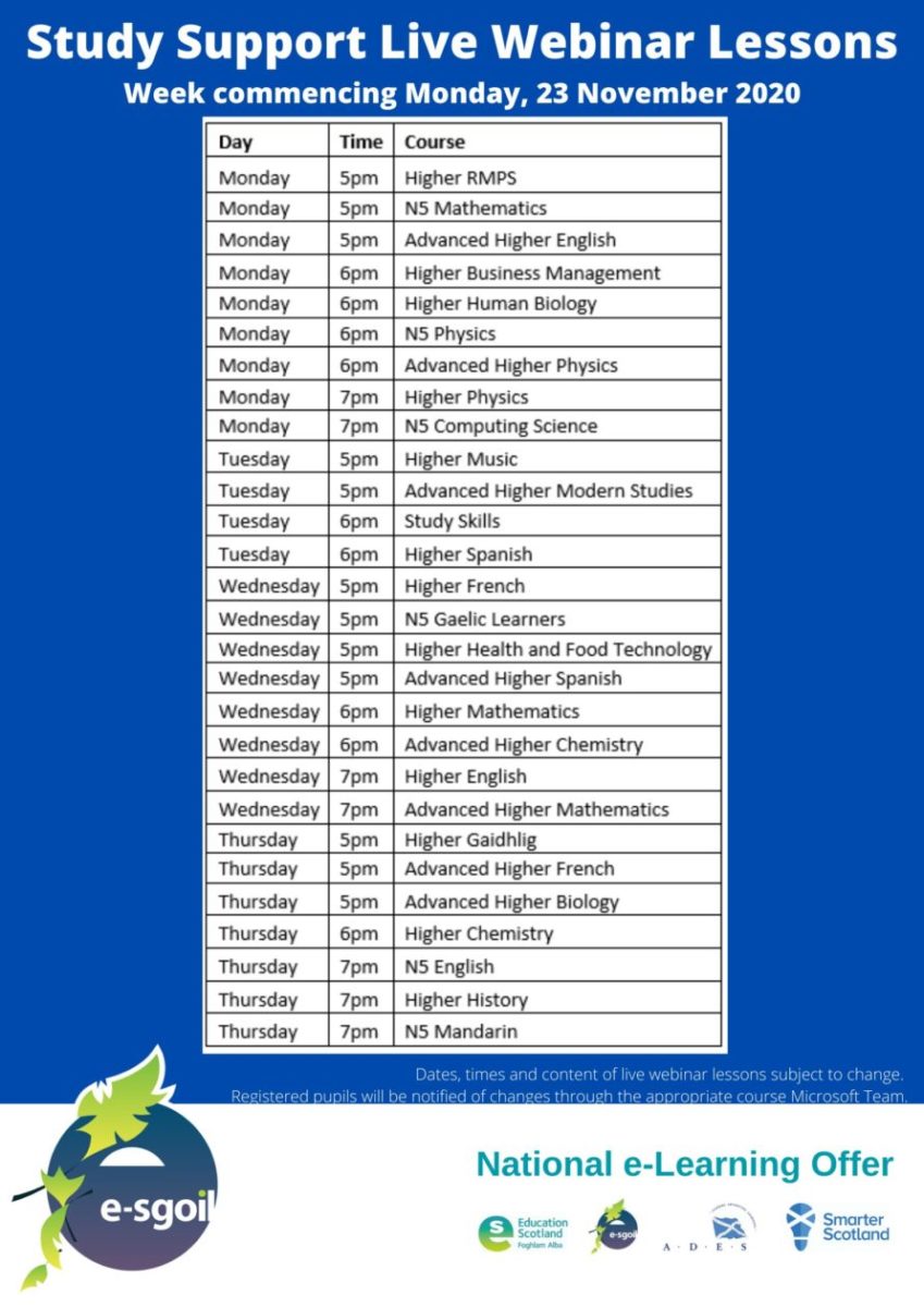 e-Sgoil Senior Phase Study Support Webinars