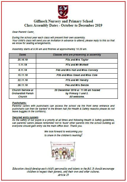 Assembly calendar – Giffnock Primary School