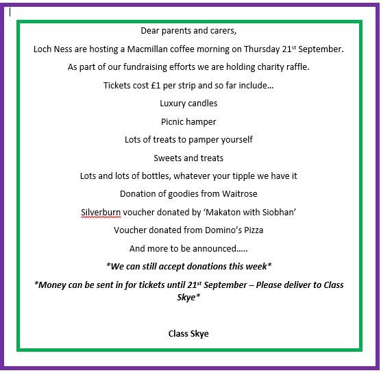 MacMillan Coffee Morning Raffle | Isobel Mair
