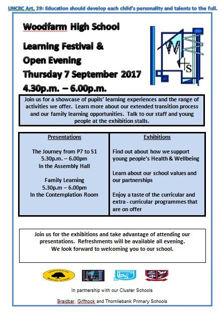 Woodfarm High School Learning Festival | THORNLIEBANK PRIMARY SCHOOL ...