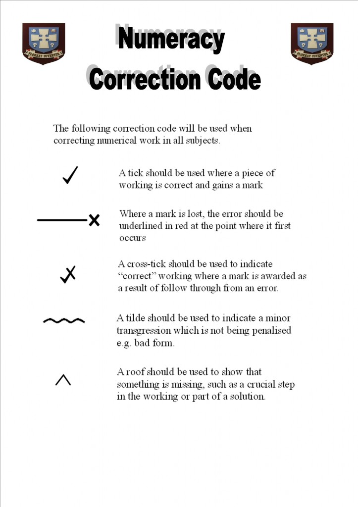 Numeracy Correction Codes – Welcome to the St Ninians Mathematics website