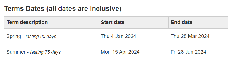 Term, Holiday and Closure Dates | Aberhill Primary School Website