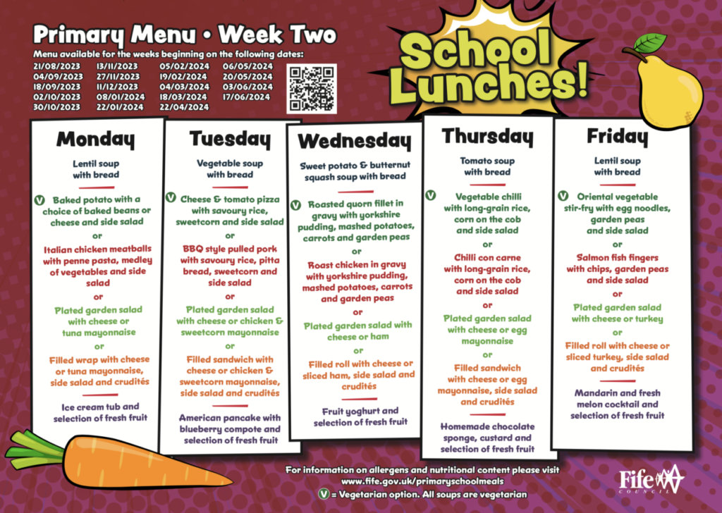 School Dinner Menu