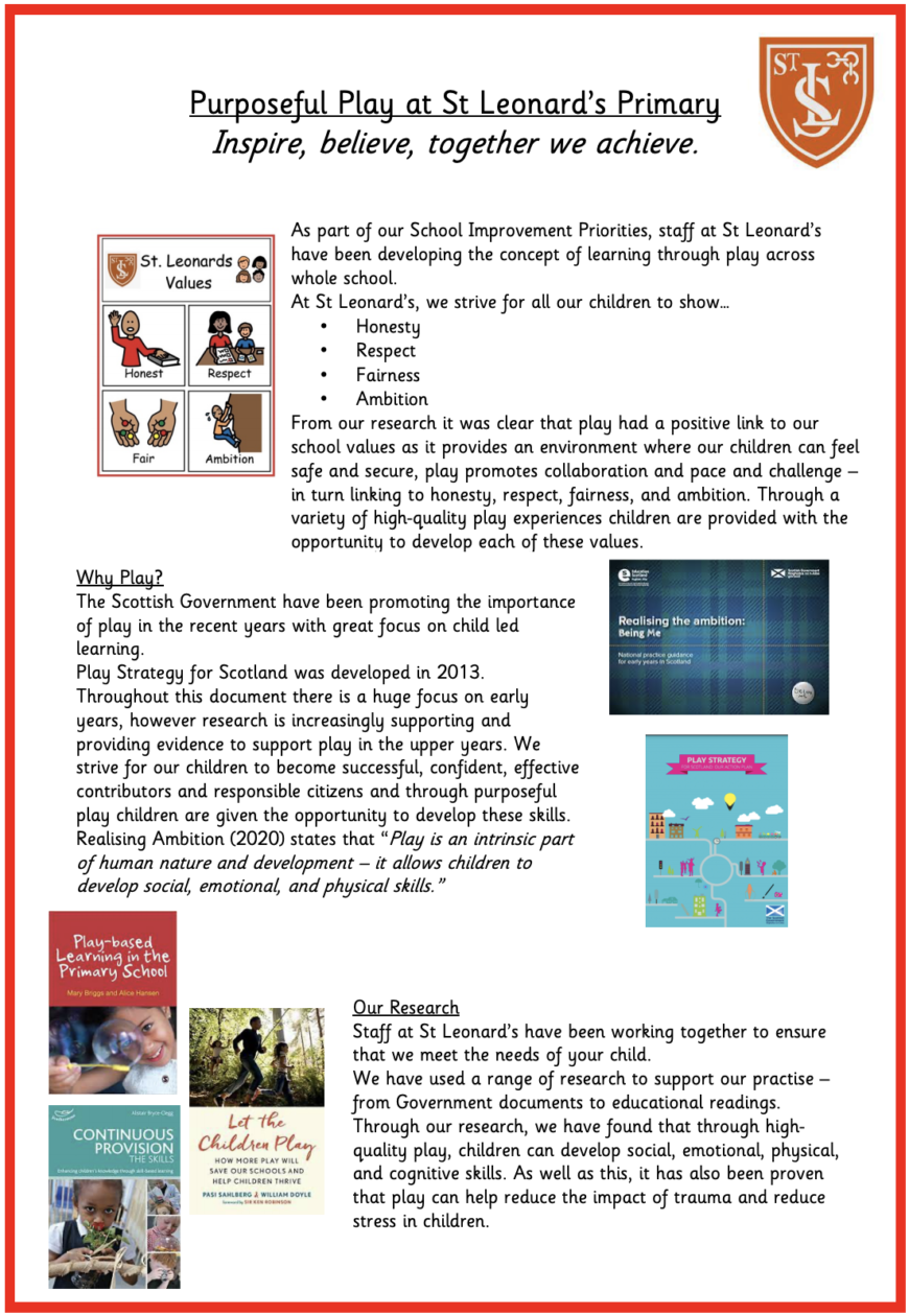 Purposeful Play | St. Leonard's Primary School and Nursery, Dunfermline.