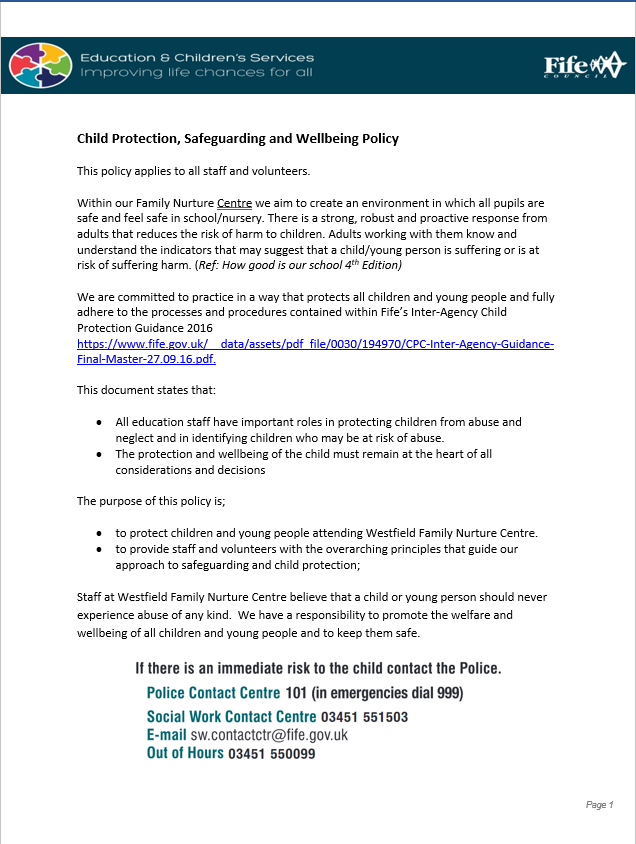 Child Protection policy | Wesfield Family Nurture Centre
