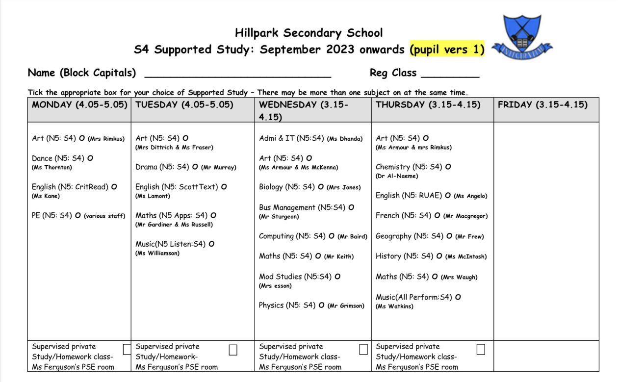 Supported Study – Hillpark Secondary