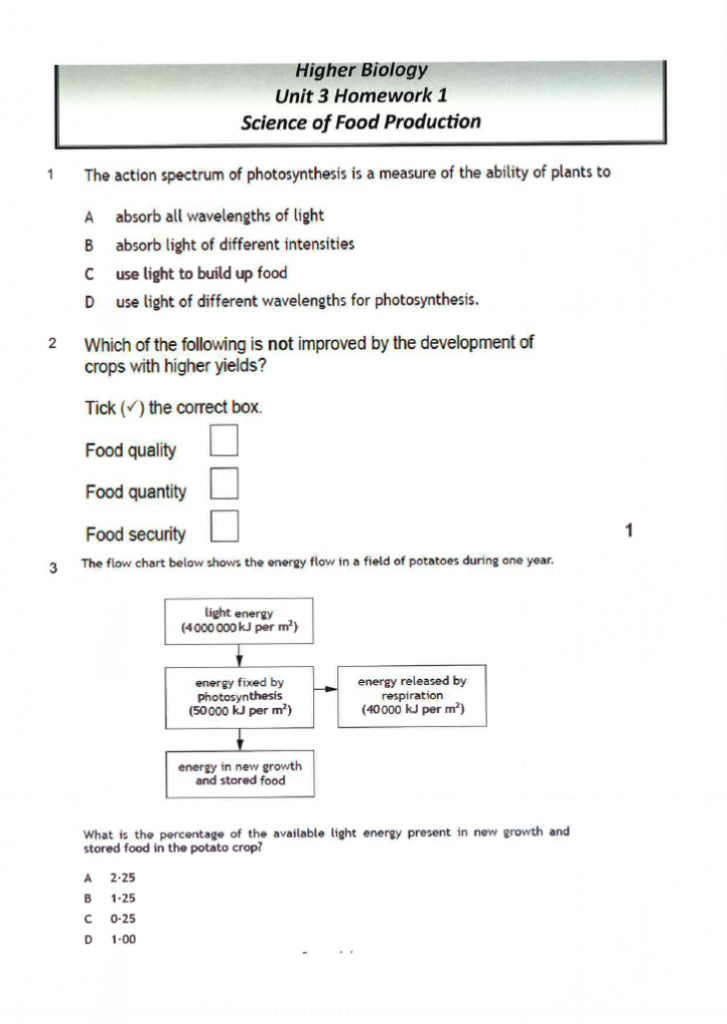 Unit 3 Science of Food Production Homework 1 | Higher Biology Unit 3 ...