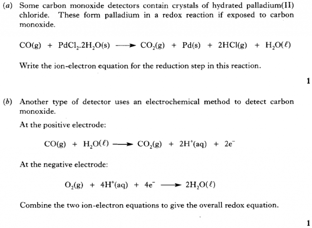 Past Paper Questions – Unit 3C1– Redox Reactions – Higher Chemistry ...