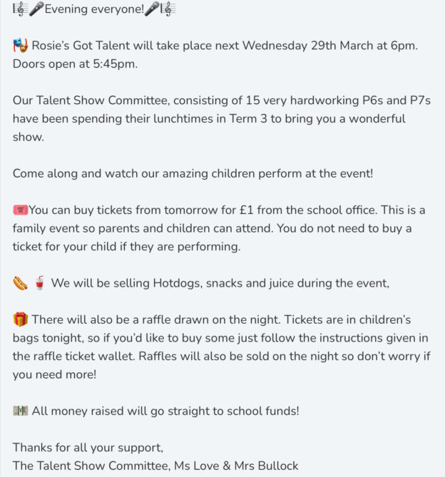 Talent Show | St Rose Of Lima Primary School