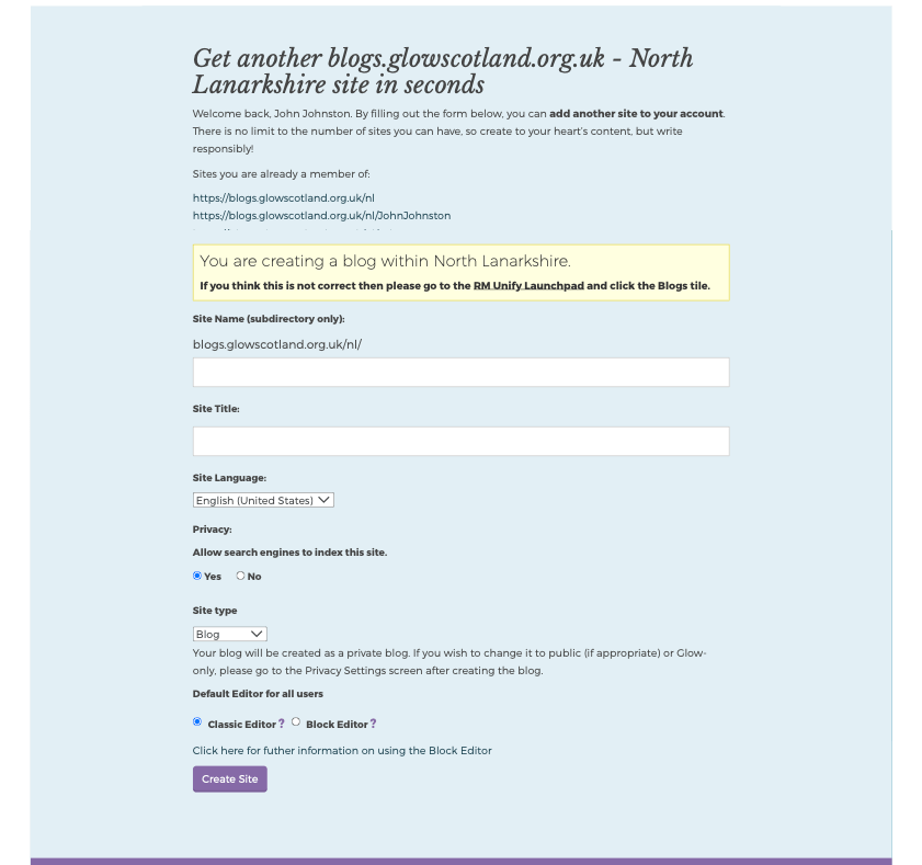Creating a Site | Glow Blog Help