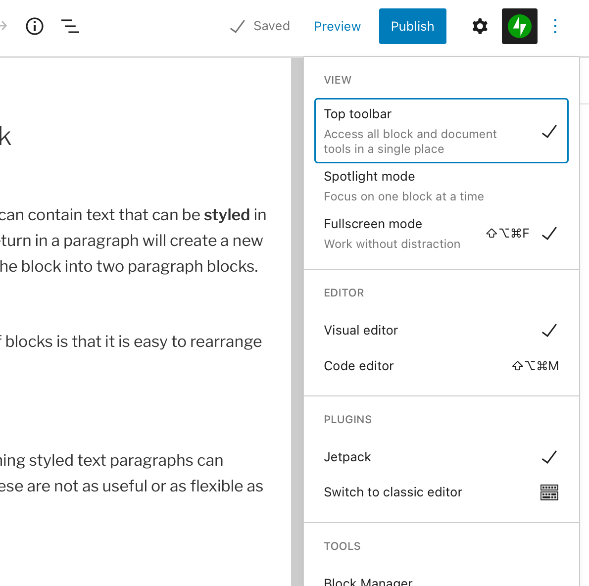 Top Toolbar – Blocks
