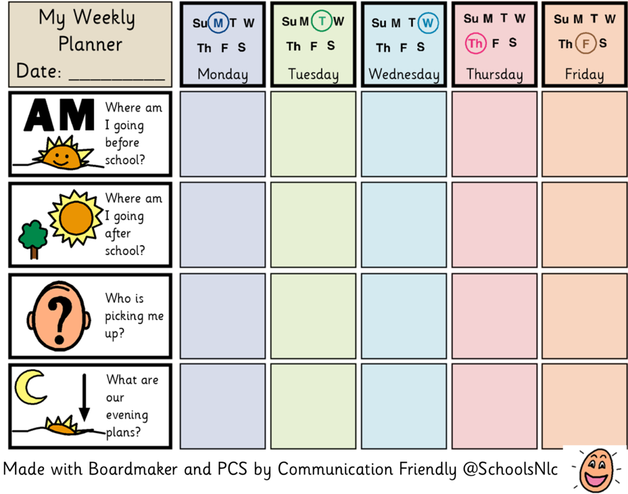 Weekly Work Tasks for School