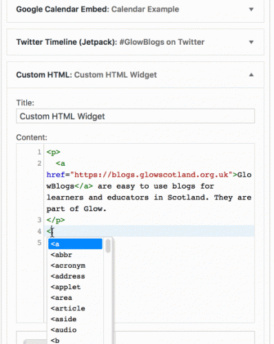 Custom HTML Widget | Glow Blog Help