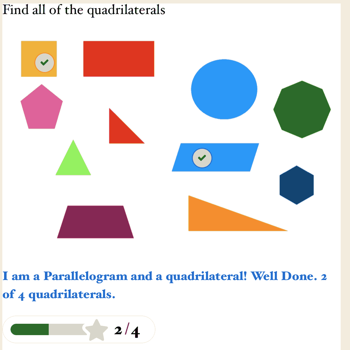 Find the quadrilaterals – H5p examples
