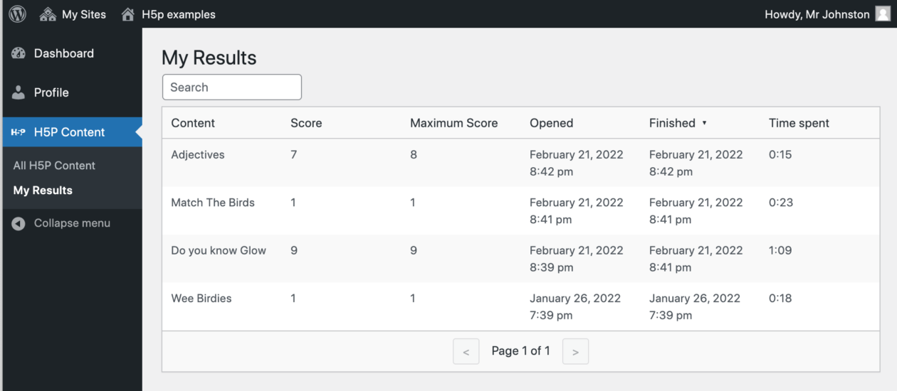 Results – H5p examples