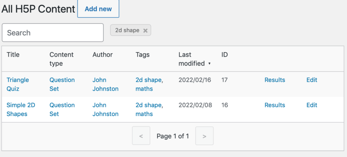 Results – H5p examples