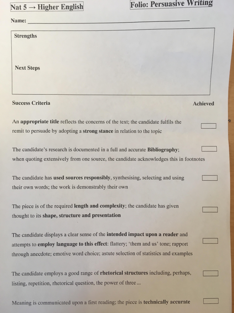 Persuasive Writing: Success Criteria | Hillhead High School English ...