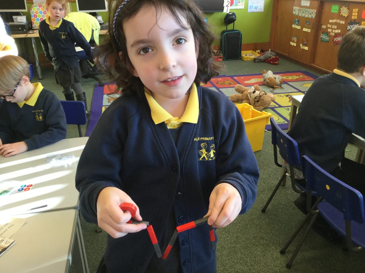 Learning about forces (push and pulls) while exploring magnets.