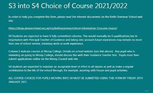 S3 into S4 Course Choices | Keith Grammar School