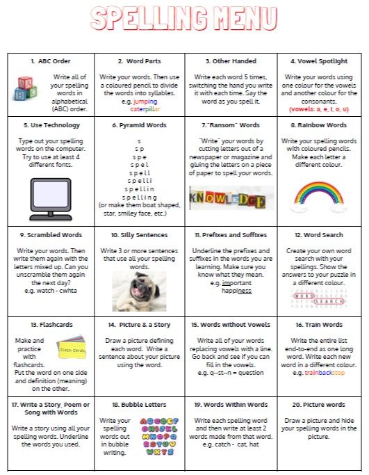 Active Spelling Grids | Primary 3/4 2021/2022
