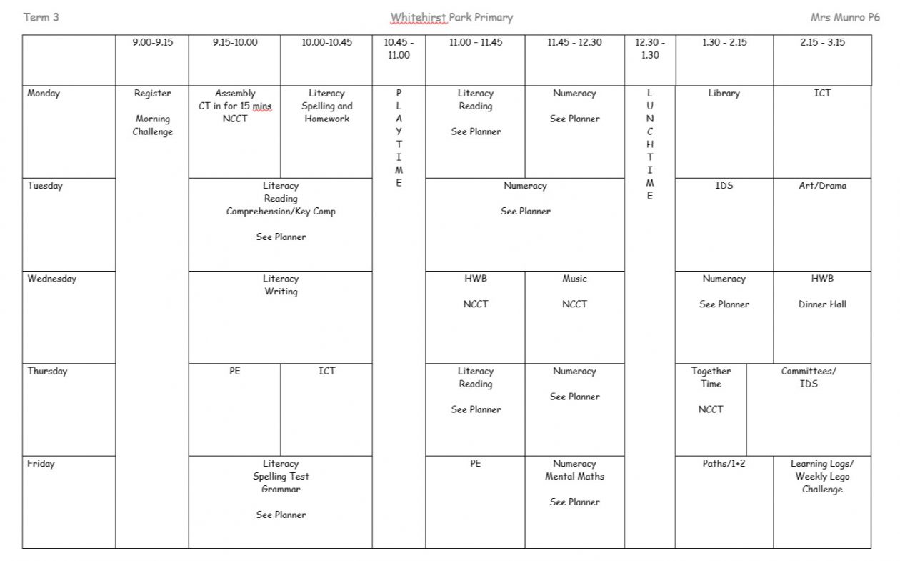 Suggested Timetable | Primary 6 Mrs Munro 2019/2020