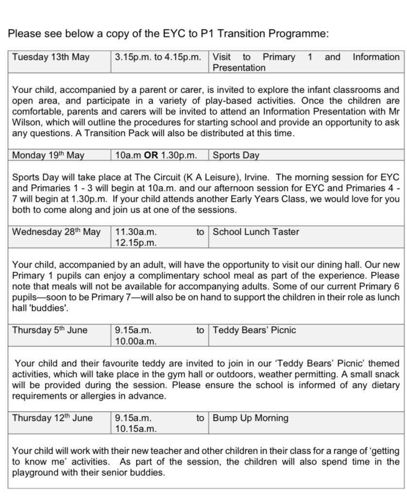 EYC – P1 Transition | Woodlands Primary and Early Years