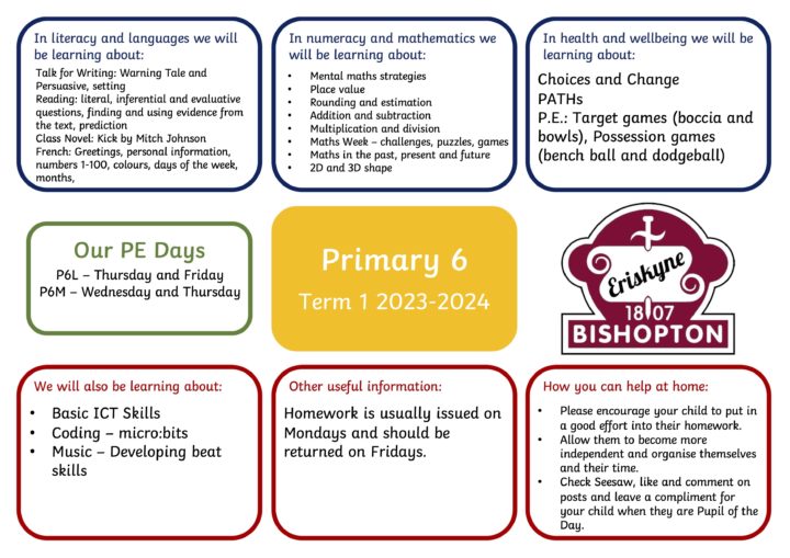 Primary 6 Information | Bishopton Primary School