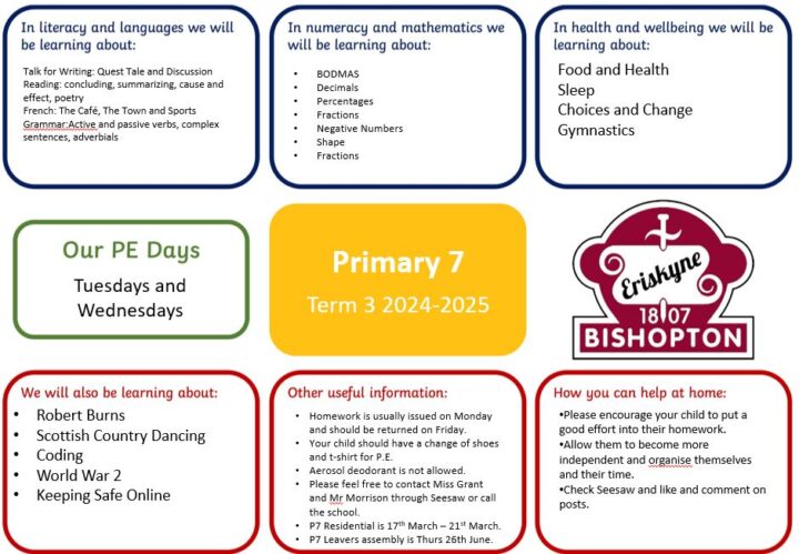 Primary 7 Information | Bishopton Primary School