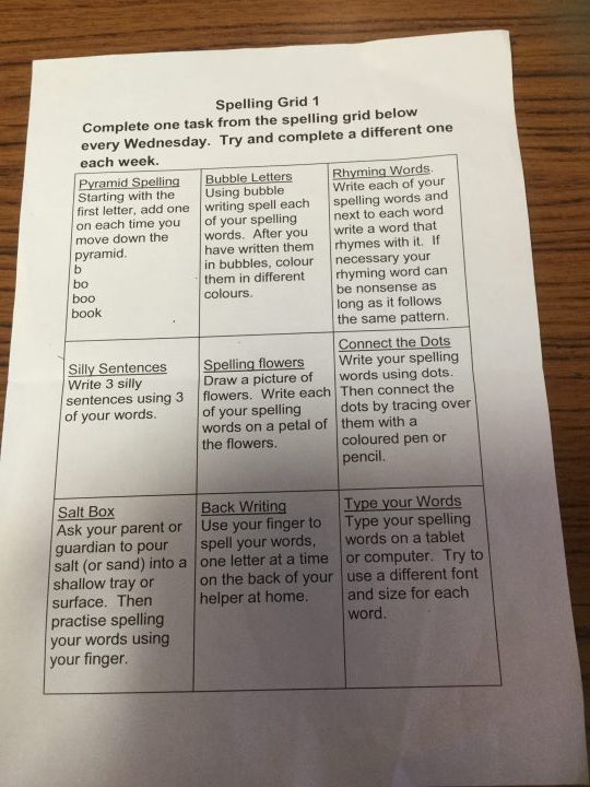 P2 spelling grid | Primary 2 – Bishopton Primary School