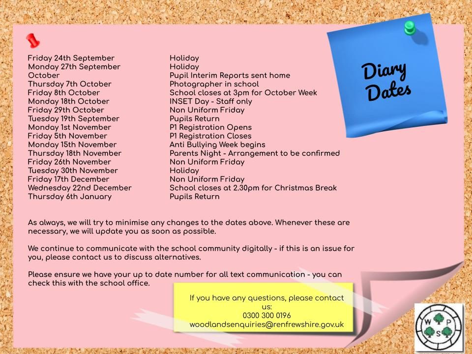 Diary Dates | Woodlands Primary School