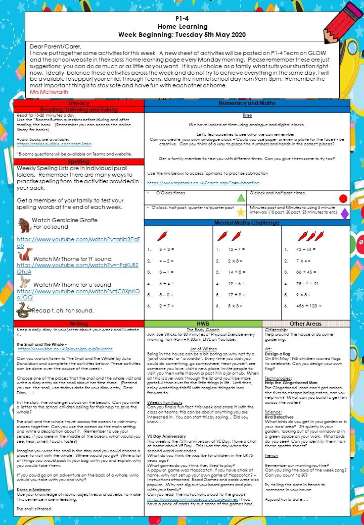 P1-4 Home Learning Week Beginning 4th May 2020 | Barr Primary and Early ...