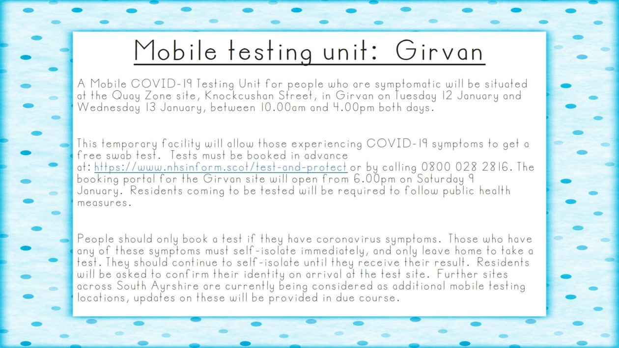 Mobile Testing Unit at Girvan | Barr Primary and Early Years Centre