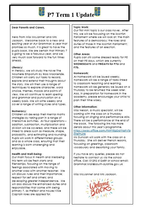 P7a – Miss McJannet | Grammar Primary School & Early Years Centre