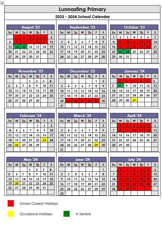 School Calendar and Term Dates – Lunnasting Primary School Website