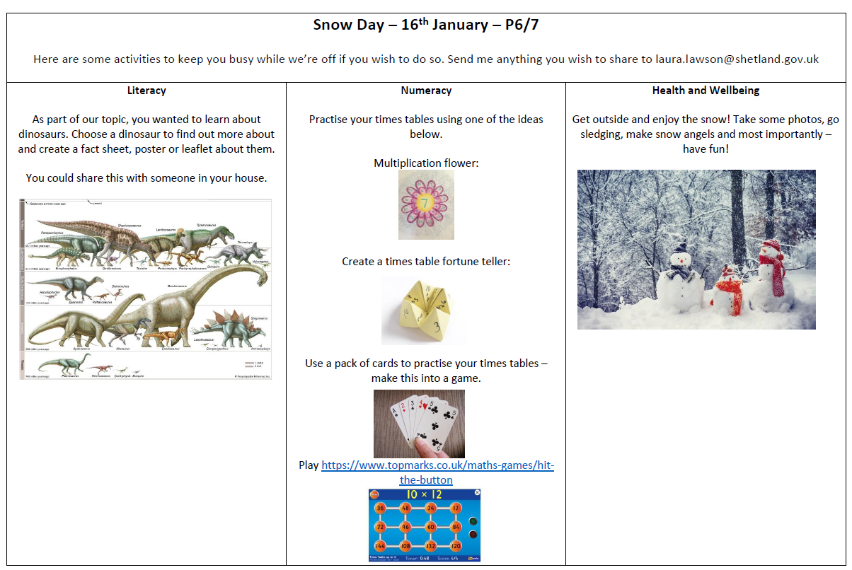Snow day- learning grid